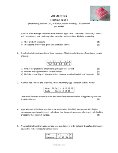 AH Statistics - Practice Tests | Teaching Resources