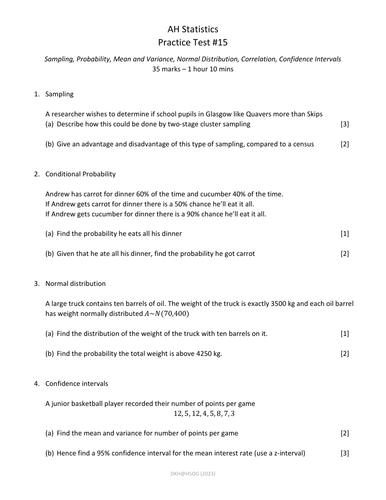 AH Statistics - Practice Tests | Teaching Resources