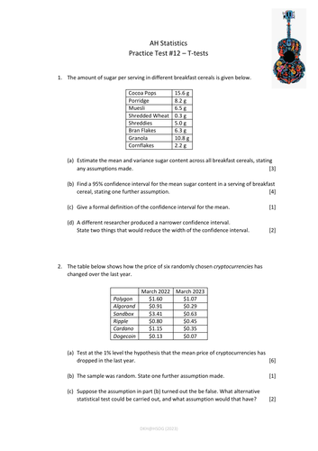 AH Statistics - Practice Tests | Teaching Resources