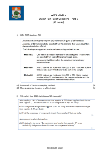 AH Statistics - Practice Tests | Teaching Resources