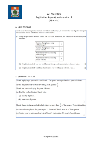 AH Statistics - Practice Tests | Teaching Resources