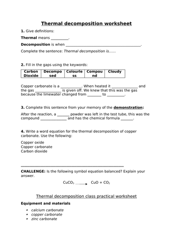 Thermal decomposition KS3 Activate Science | Teaching Resources