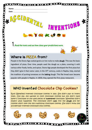 Reading Comprehension passages | ACCIDENTAL INVENTIONS (food ...