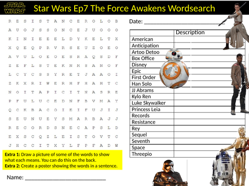 Star Wars The Force Awakens Movie Wordsearch Puzzle Sheet Keywords Film ...