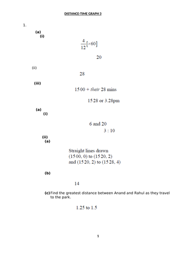DISTANCE TIME GRAPHS 3 WITH ANSWERS | Teaching Resources