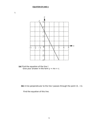 EQUATION OF LINES WITH ANSWERS | Teaching Resources