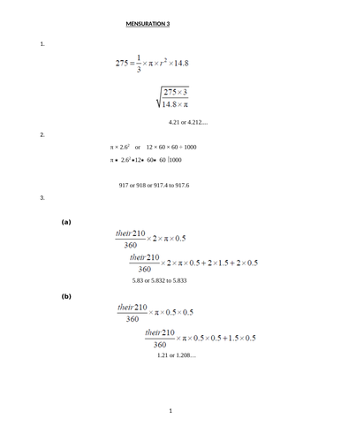 MENSURATION 3 WITH ANSWERS | Teaching Resources