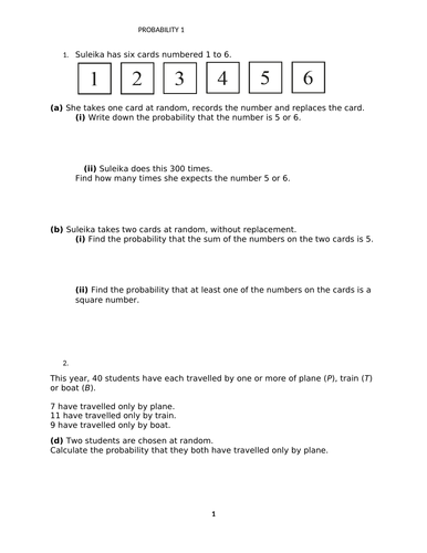 PROBABILITY WITH ANSWERS | Teaching Resources