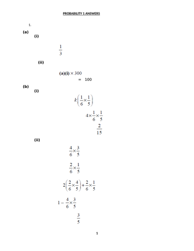 PROBABILITY WITH ANSWERS | Teaching Resources