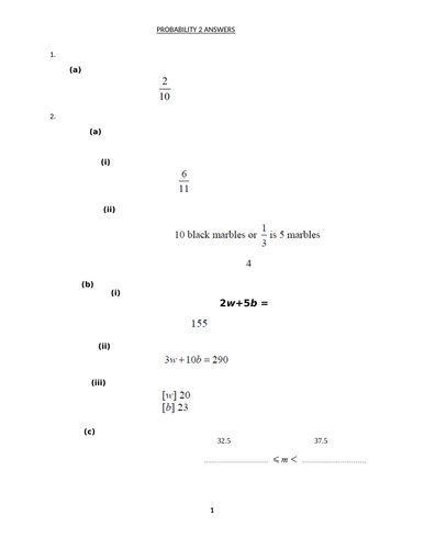 PROBABILITY 2 WITH ANSWERS | Teaching Resources
