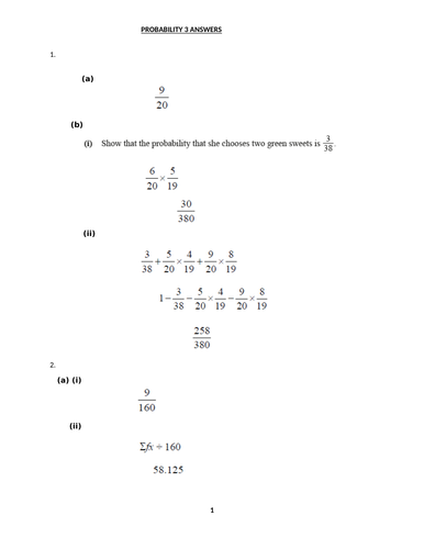 PROBABILITY 3 WITH ANSWERS | Teaching Resources