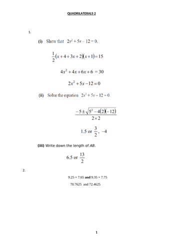 QUADRILATERALS 2 WITH ANSWERS | Teaching Resources