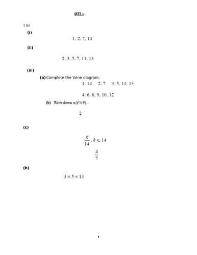 SETS WITH ANSWERS | Teaching Resources