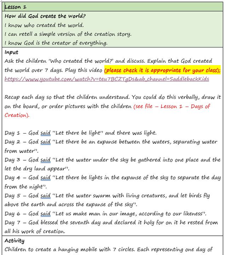 RE - KS1 - Story of Creation (2 lessons) | Teaching Resources