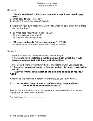 The Boy in the dress by David Walliams comprehension questions yr5/6 ...