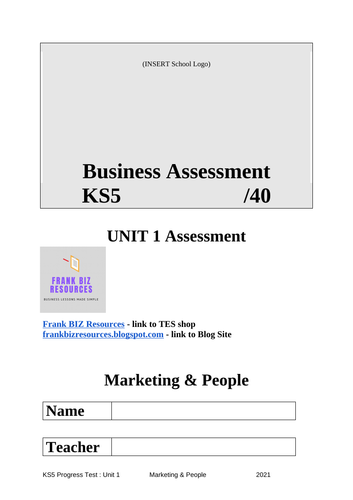 IAS Edexcel Business Unit 1 Assessment Test | Teaching Resources