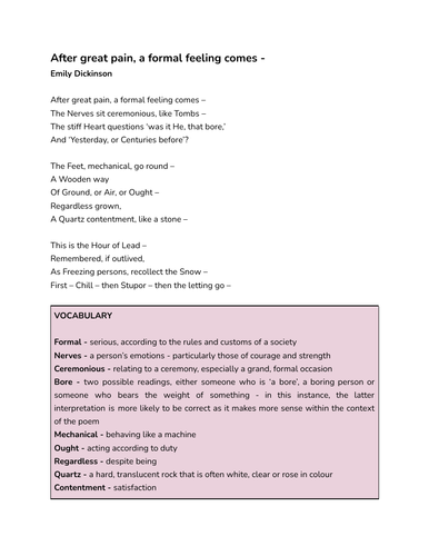 'After great pain, a formal feeling comes' by Emily Dickinson - Study ...