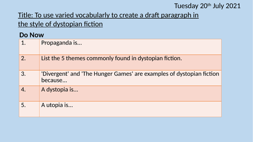 Year 8 Dystopian Fiction | Teaching Resources