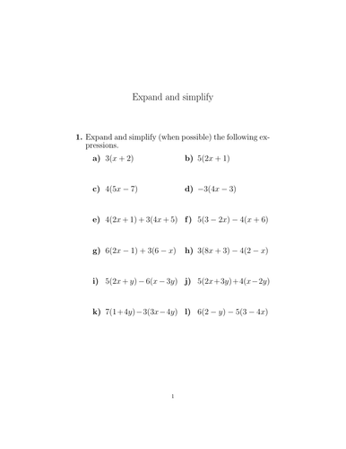Expand and simplify worksheet (with solutions) | Teaching Resources