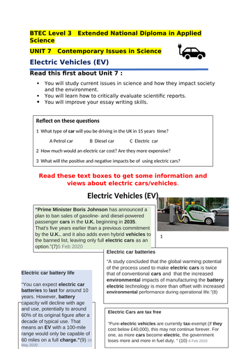 Contemporary Issues in Science - Electric cars | Teaching Resources