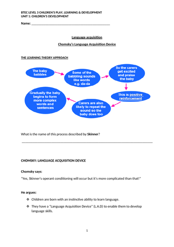 Chomsky's LAD Theory Lesson Handout (CPLD L3 Unit 1) | Teaching Resources