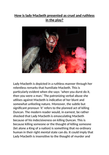 Lady Macbeth Essay Model Answer - GCSE 9-1 English Literature ...