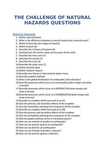 GCSE AQA GEOGRAPHY GRADE 9 Notes - Natural Hazards | Teaching Resources GCSE AQA GEOGRAPHY GRADE 9 Notes - Natural Hazards | Teaching Resources