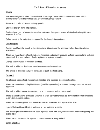 Card Sort - Digestive System | Teaching Resources