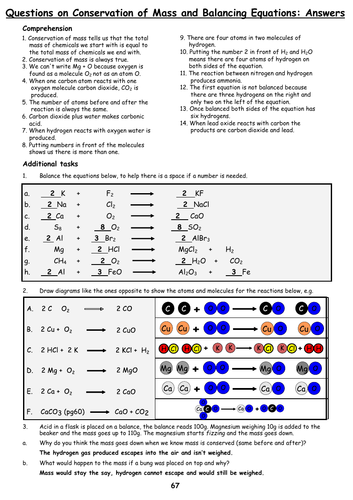 Balancing Equations (Mass Conservation) | Teaching Resources