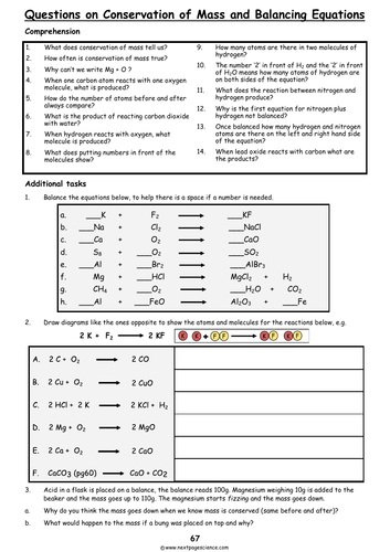 Balancing Equations (Mass Conservation) | Teaching Resources