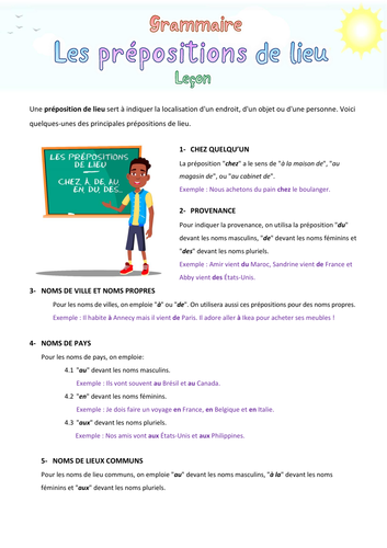 [French grammar] Place prepositions: Lesson + Exercise (20 sentences ...