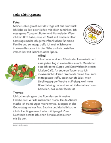 German Food Reading: Mein Lieblingessen (Breakfast/Lunch/Dinner ...