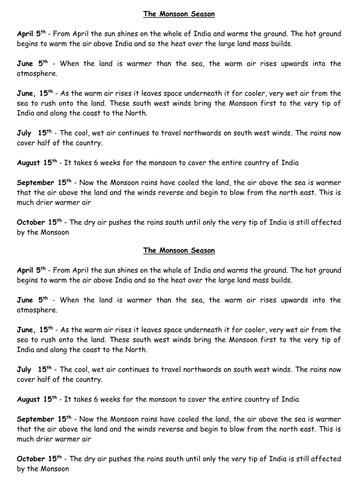 Monsoon climates, The Indian monsoon, Climate graphs | Teaching Resources