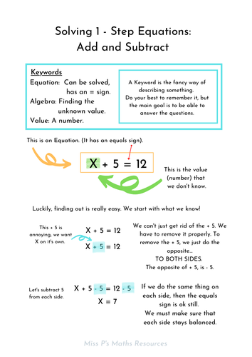 1 - Step linear Equations addition and subtraction + -| Instructional ...