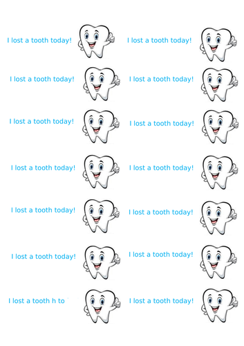 I Lost A Tooth Labels | Teaching Resources