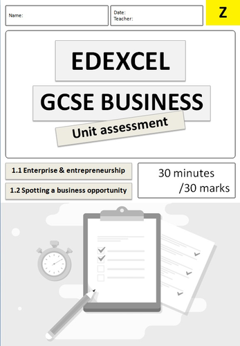 Edexcel GCSE Business - Interactive unit assessment 1.1 1.2 Enterprise ...