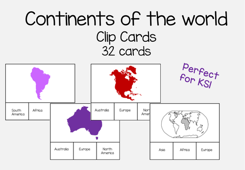 Continent recognition clip cards | Teaching Resources