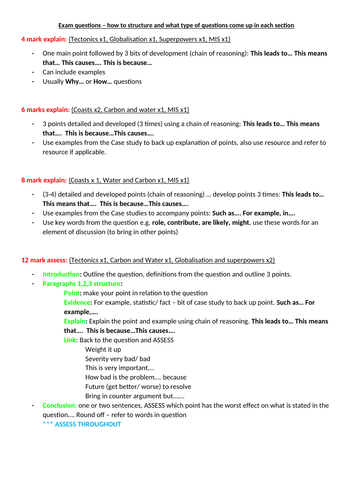 Edexcel A level Geography Exam question structure | Teaching Resources Edexcel A level Geography Exam question structure | Teaching Resources
