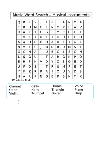 Musical Instrument Word Search | Teaching Resources