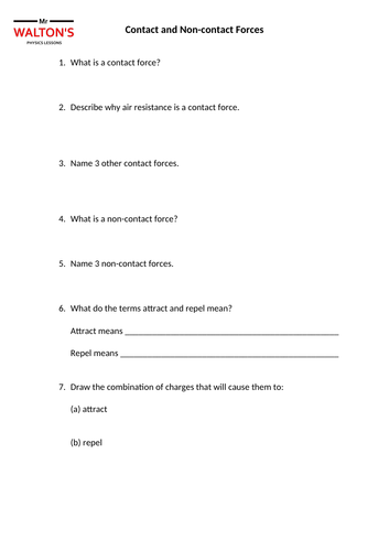 Contact and Non-contact Forces worksheet and video | Teaching Resources