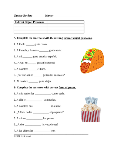 Gustar Spanish Worksheet | Teaching Resources