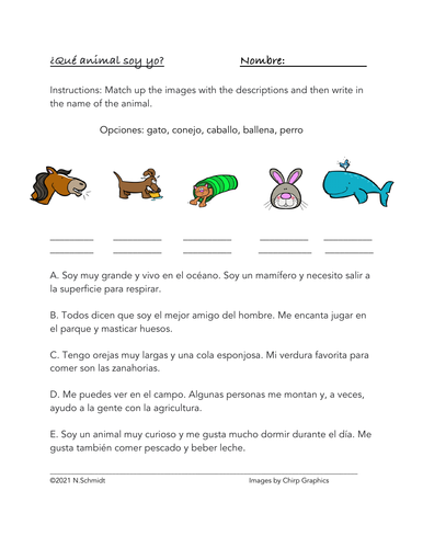 ¿Qué animal soy yo? Spanish Animals Worksheet | Teaching Resources