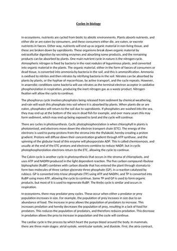 Timed A-level Biology Essay by A* Student - Cycles in Biology ...