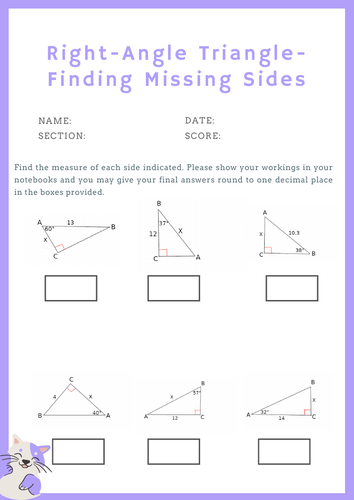 Right -Angled Triangle Worksheets | Teaching Resources