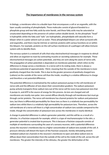 A-level Biology Essay by A* Student - Importance of membranes in ...