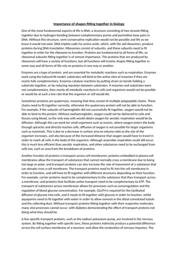 A-level Biology Essay by A* Student - Importance of shapes fitting ... A-level Biology Essay by A* Student - Importance of shapes fitting ...