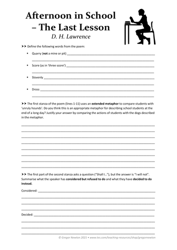 Afternoon in School - The Last Lesson ~ D.H. Lawrence ~ Worksheets ...