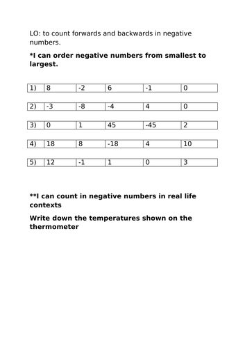 Year 5 Negative numbers | Teaching Resources