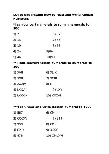 Roman Numerals Year 5 | Teaching Resources