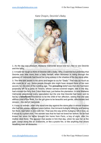 Short Story Study Kate Chopin Desiree s Baby Teaching Resources